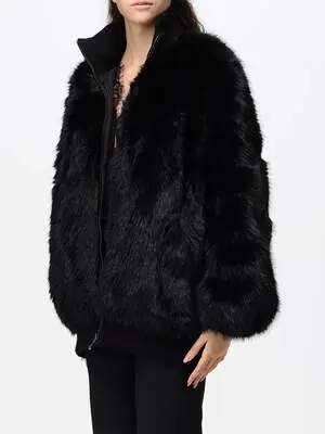 CANADIAN Short High Neck Faux Fur Jacket With Zip And Elasticated Cuffs - Black