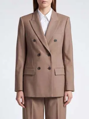 Seventy Double-breasted Wool Blend Blazer With Peak Lapels And Flap Pockets - Mud