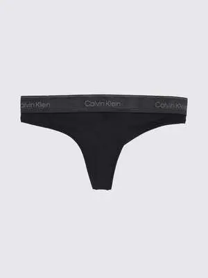 Calvin Klein Cotton And Modal Blend Thong With Logo Waistband - Black