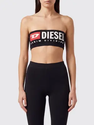 DIESEL® Logo Print Stretch-cotton Bandeau Bra - Black