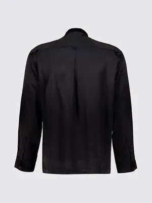 Commas Slim Fit Silk Shirt With Korean Collar And Embroidery
