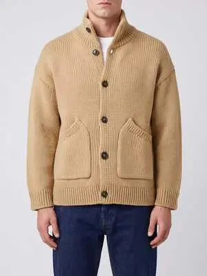 Commas 100% Wool Turtleneck Cardigan With Dropped Shoulders And Patch Pockets - Brown