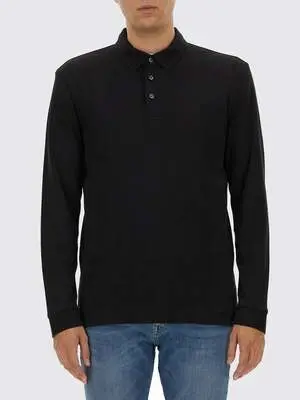 BOSS Long-sleeved Cotton Polo Shirt With Tone-on-tone Embroidered Logo - Black
