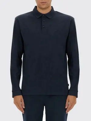 BOSS Long-sleeved Cotton Polo Shirt With Tone-on-tone Embroidered Logo - Blue