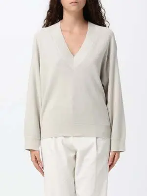Brunello Cucinelli V-neck Jumper In Pure Cashmere With Ribbed Trims - Beige