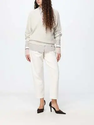 Brunello Cucinelli V-neck Jumper In Pure Cashmere With Ribbed Trims