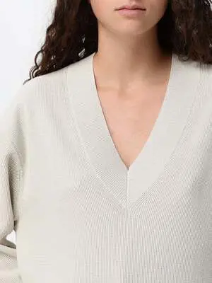 Brunello Cucinelli V-neck Jumper In Pure Cashmere With Ribbed Trims