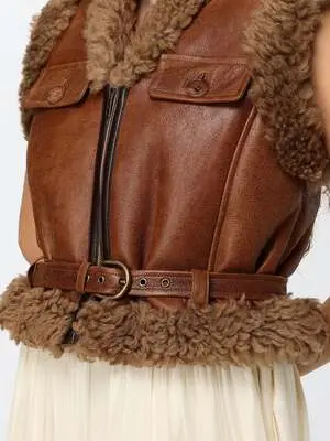 Chloé Cropped Shearling Gilet With Adjustable Belt