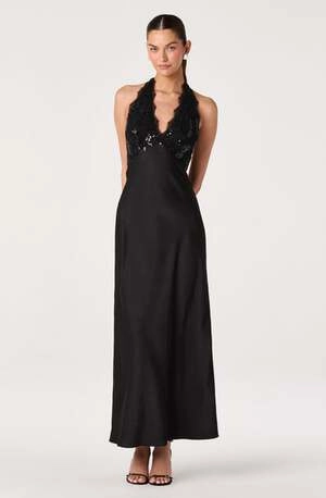 Astr The Label Thyri Sequin Lace Halter Maxi Dress
