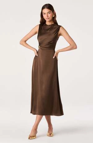 Astr The Label Shannon Satin Maxi Dress - Brown