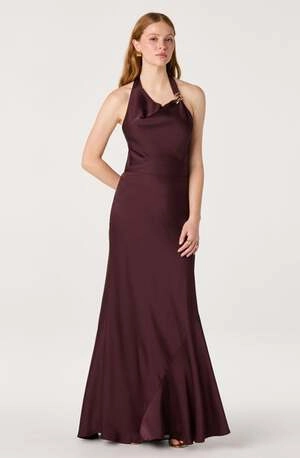 Astr The Label Sinclair Asymmetric Satin Halter Maxi Dress