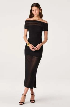 Astr The Label Belladonna Mesh Off Shoulder Maxi Dress - Black