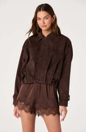 Astr The Label Amadea Lace Trim Satin Drawstring Shorts - Brown
