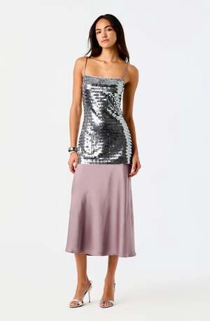Astr The Label Lumi Sequin Bodice Satin Maxi Dress - Silver Lilac