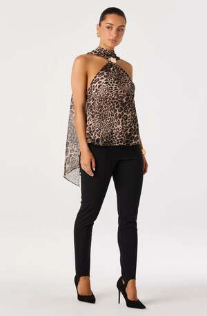 Astr The Label Benita Scarf Halter Top - Leopard