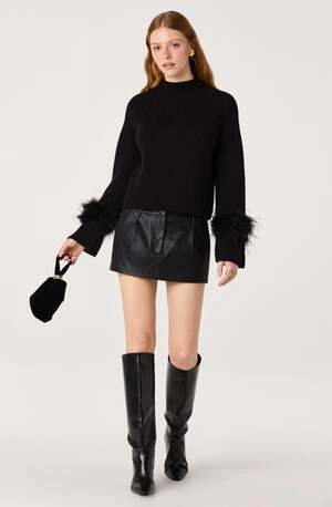 Astr The Label Katerina Feather Cuff Ribbed Sweater
