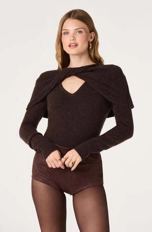 Astr The Label Maertisa Twist Wrap Panel Knit Sweater - Brown