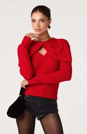 Astr The Label Maertisa Twist Wrap Panel Knit Sweater - Red
