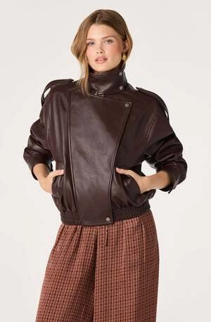 Astr The Label Bezi Oversized Faux Leather Biker Jacket - Brown