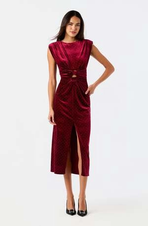 Astr The Label Kamilah Embellished Velvet Cutout Midi Dress - Wine