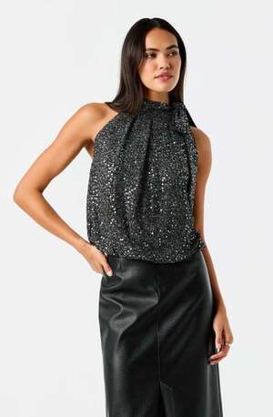 Astr The Label Tiffany Sequin Neck Tie Halter Top