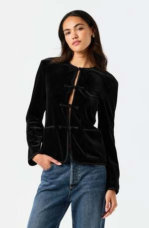 Astr The Label Zahra Velvet Frog Closure Jacket - Black