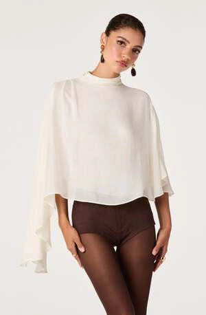 Astr The Label Thea Asymmetric Chiffon Cape Top - Ivory
