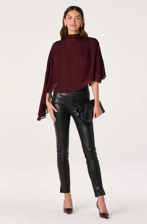 Astr The Label Thea Asymmetric Chiffon Cape Top - Wine