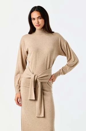 Astr The Label Brenleigh Turtleneck Waist Wrap Sweater - Natural