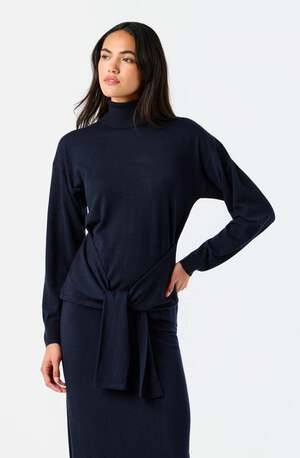 Astr The Label Brenleigh Turtleneck Waist Wrap Sweater - Navy