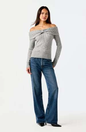 Astr The Label Temima Cable Knit Off-shoulder Sweater