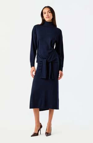Astr The Label Brenleigh Knit Side Slit Midi Skirt - Navy