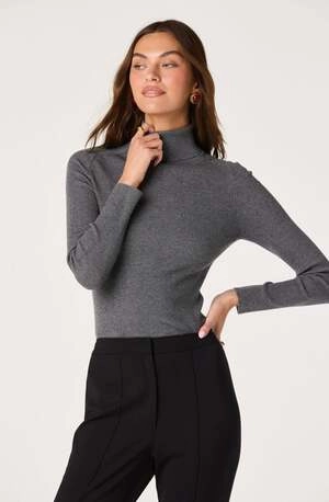 Astr The Label Vida Ribbed Knit Turtleneck Sweater - Heather Grey
