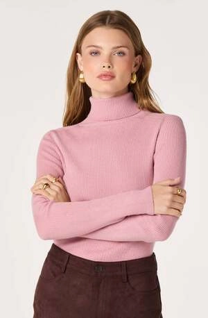 Astr The Label Vida Ribbed Knit Turtleneck Sweater - Pink