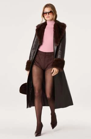 Astr The Label Wynter Faux Leather Trench Coat - Brown
