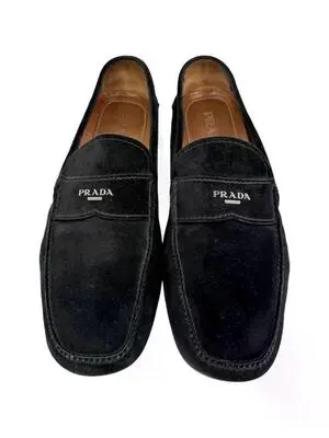 Prada Logo Suede Loafers - Black