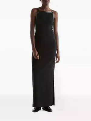 COURREGES Vinyl Strap Crepe Long Dress - Black