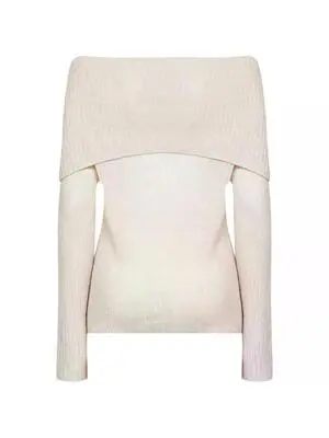 BLANCA VITA Off-the-shoulder Ribbed-knit Sweater