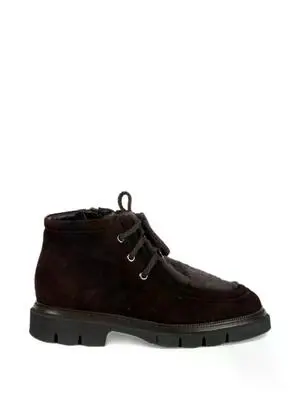 LUCA GROSSI Shearling-trim Lace-up Boots - Brown