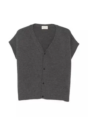 MA'RY'YA V-neck Knitted Sleeveless Cardigan - Grey