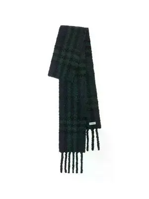 Burberry Narrow Check Alpaca Wool Blend Bouclé Scarf - Black