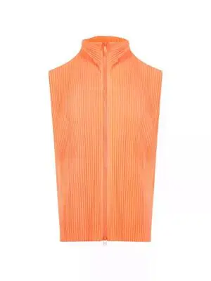 Issey Miyake Pleated Zip-up Vest - Orange