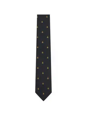 VIVIENNE WESTWOOD Orb Embroidered Silk Tie - Blue