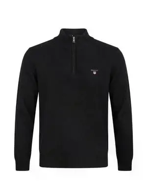 Gant Quarter-zip Logo-embroidered Sweater - Black