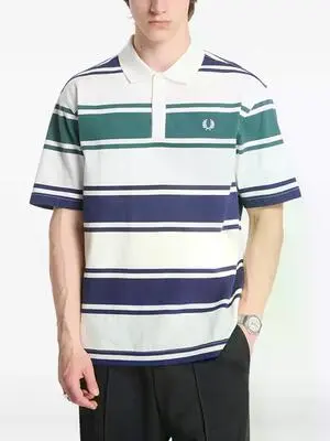 Fred Perry Striped Polo Shirt - White