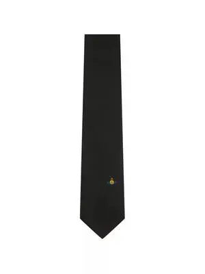 VIVIENNE WESTWOOD Orb-embroidered Silk Tie - Black