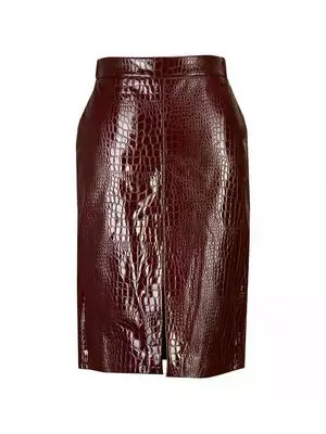 L'AGENCE Violetta Croc-effect Patent-finish Midi Skirt - Red
