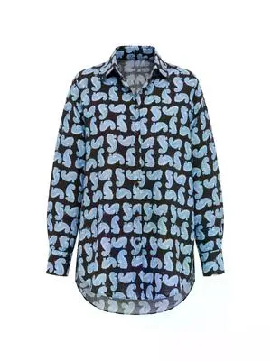 Staud Seahorse-print Linen Shirt - Black