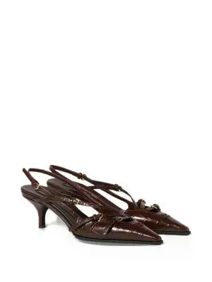 Miu Miu Crocodile Embossed Calfskin Slingback Pumps - Brown