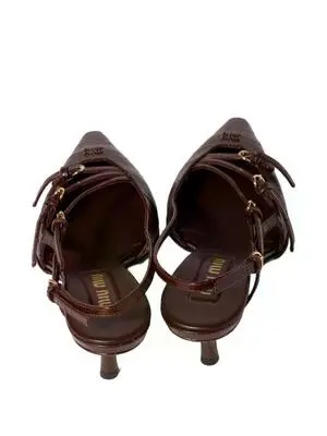 Miu Miu Crocodile Embossed Calfskin Slingback Pumps - Brown